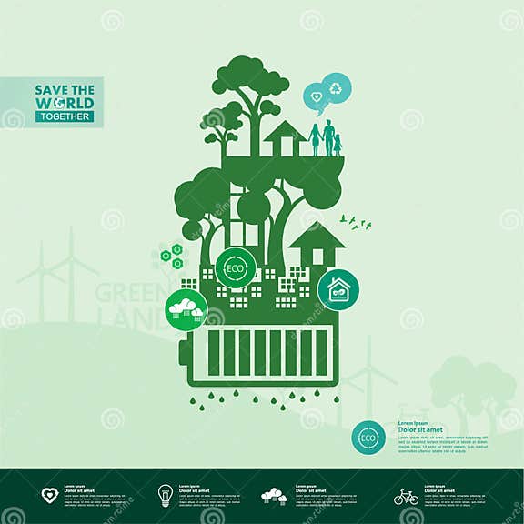 Let`s Save the World Together Green Ecology Vector Illustration. Stock Vector - Illustration of ...