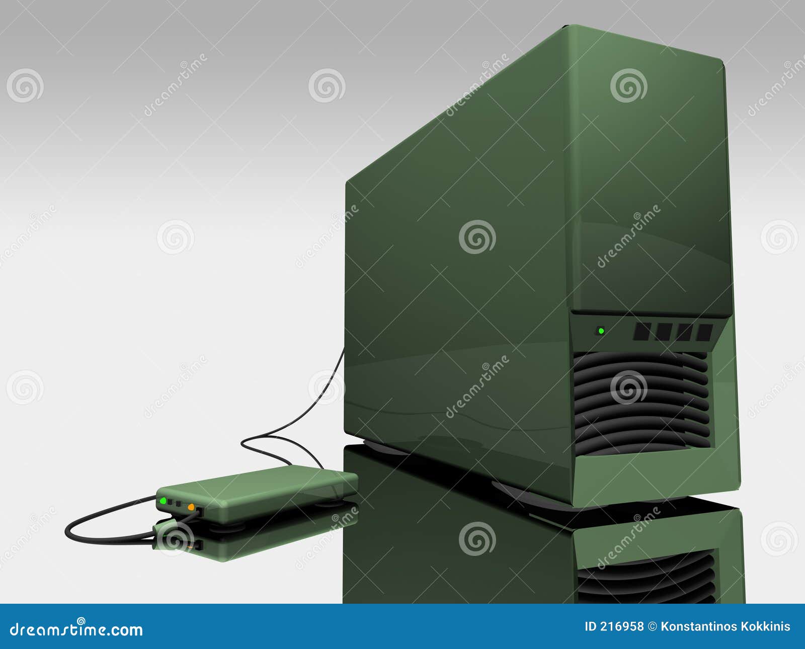 Green 3d computer tower stock illustration. Illustration of minipc - 216958