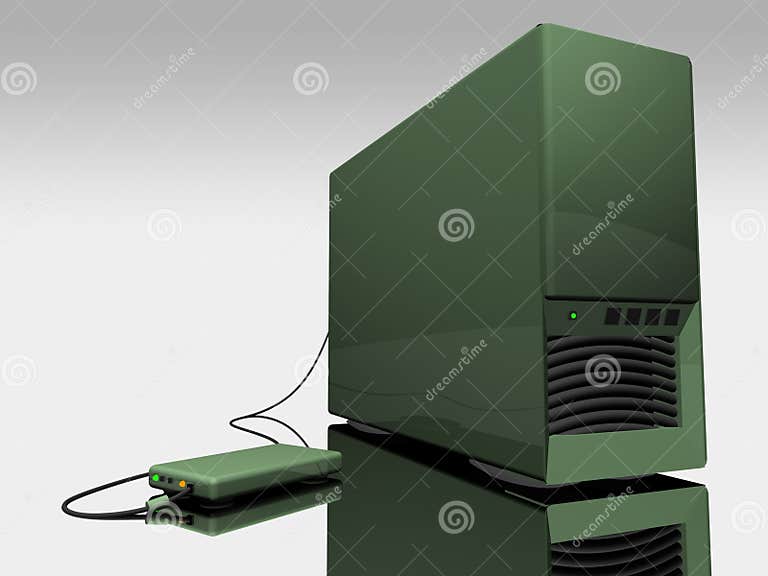 Green 3d computer tower stock illustration. Illustration of minipc - 216958