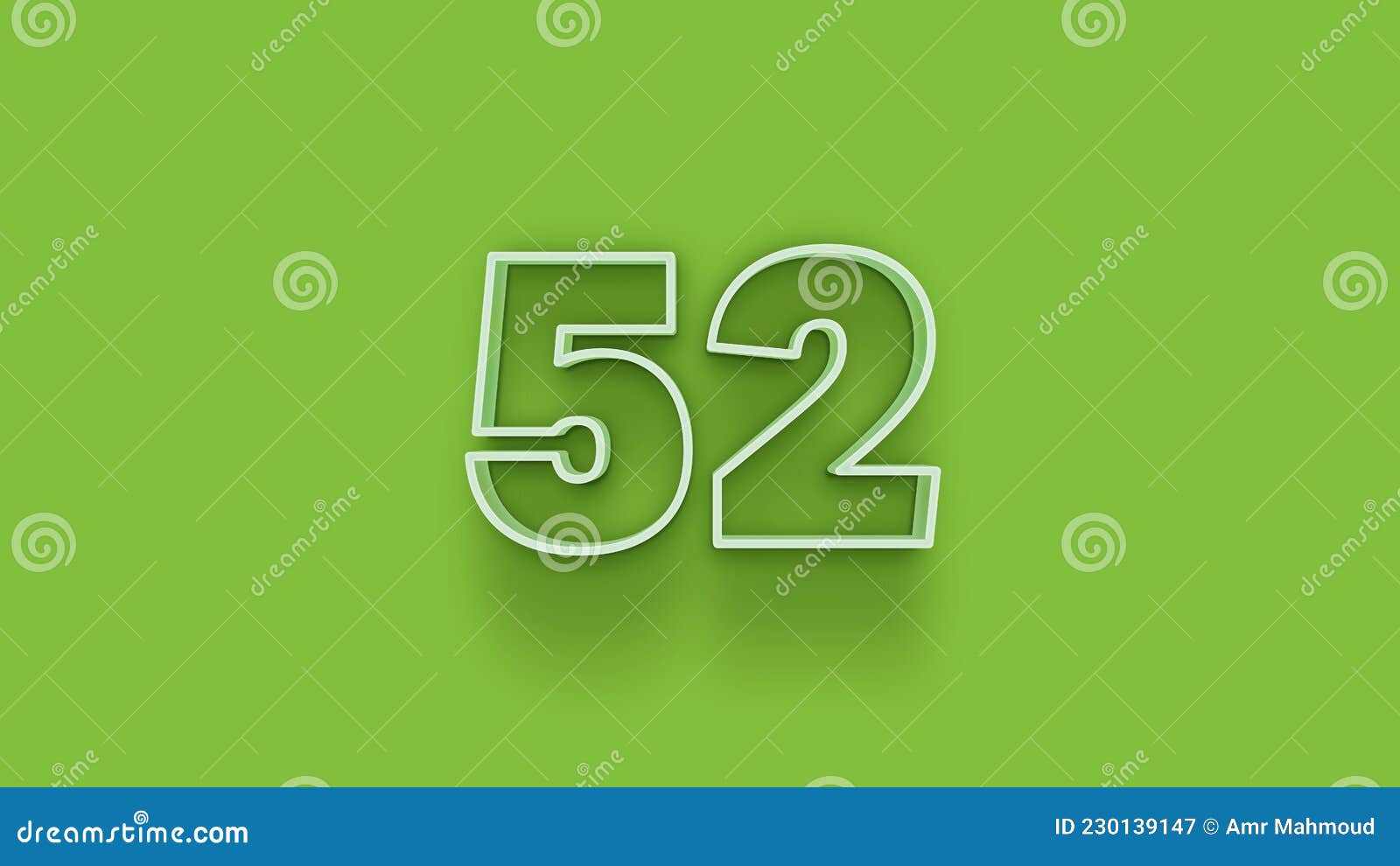 Green 3d Symbol of 52 Number Icon on Green Background Stock ...