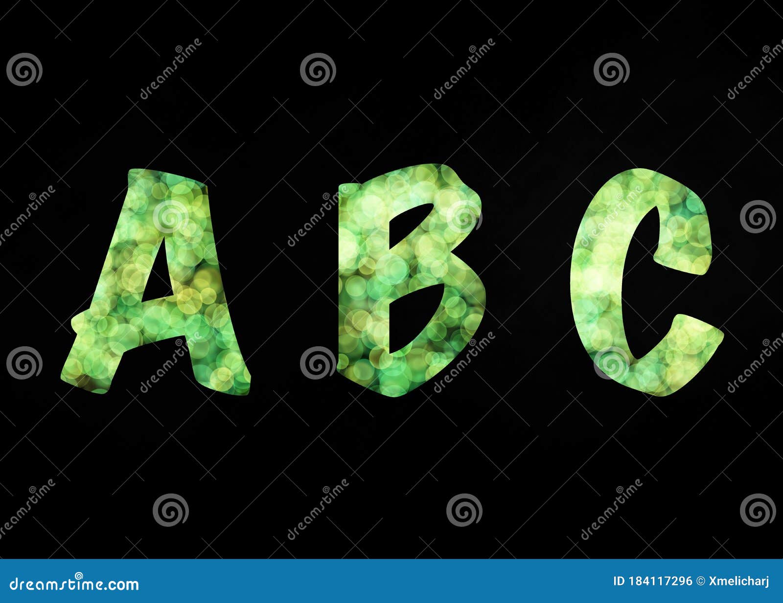 Green Abstract ABC Alphabet Letters on Black Background Stock ...