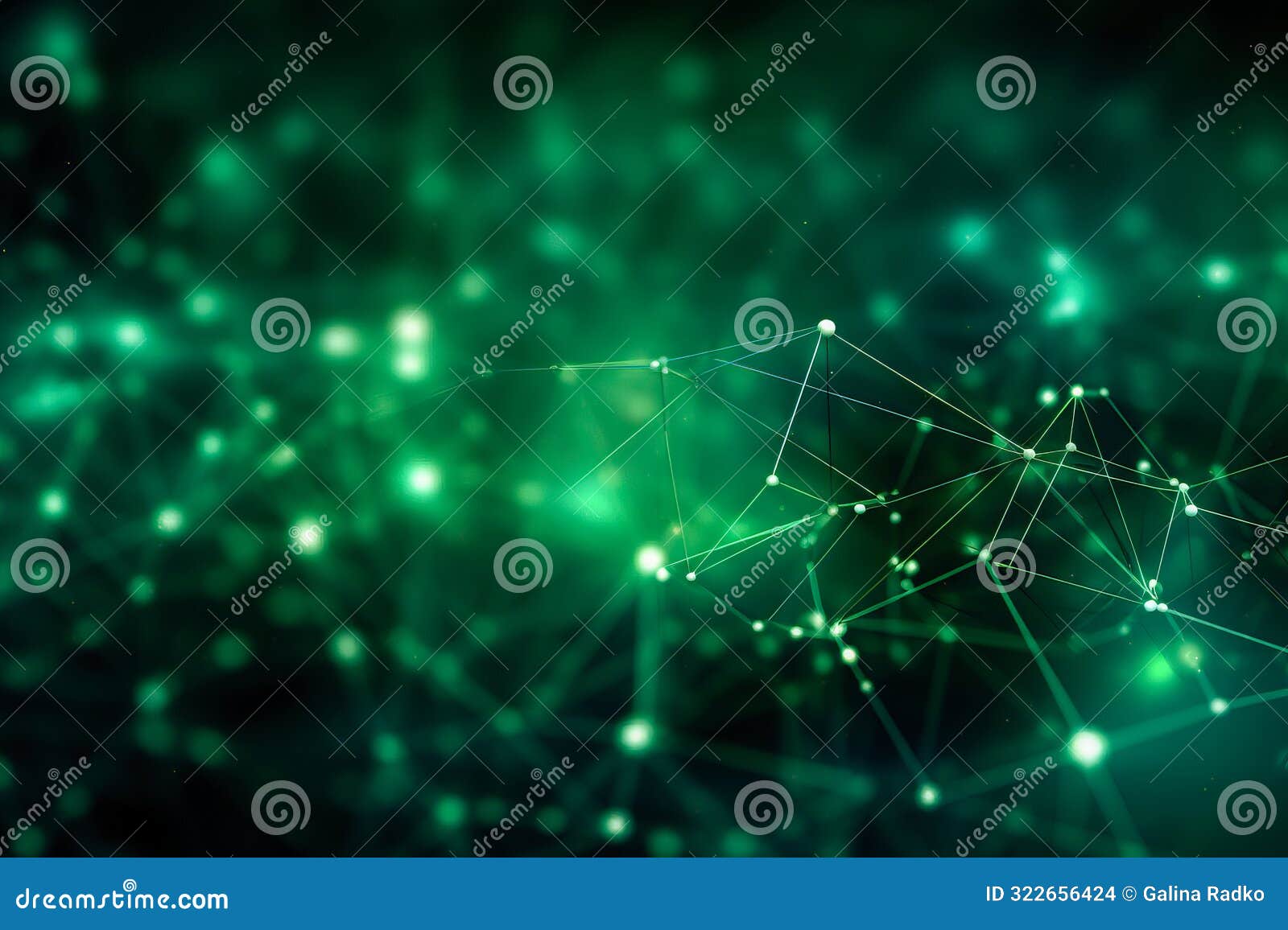 Green Abstract Background with a Network Grid, Particles Connected and ...