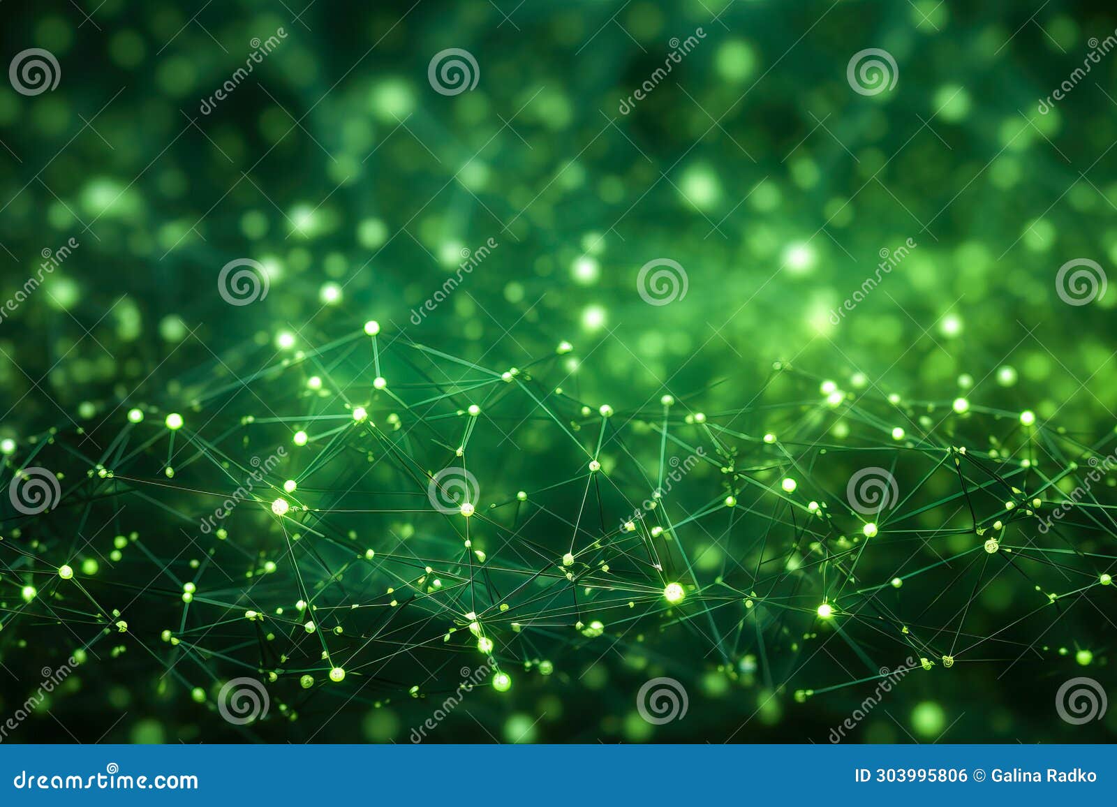 Green Abstract Background With A Network Grid And Particles Connected ...