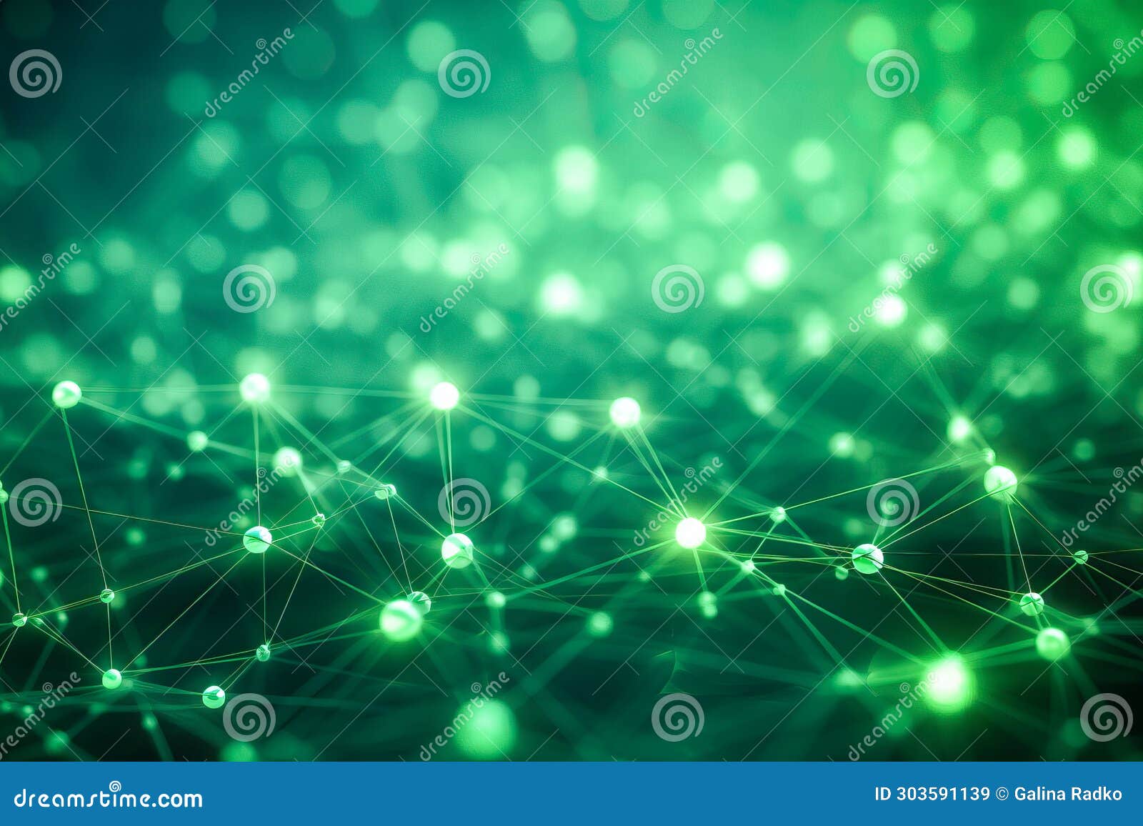 Green Abstract Background With A Network Grid And Particles Connected ...