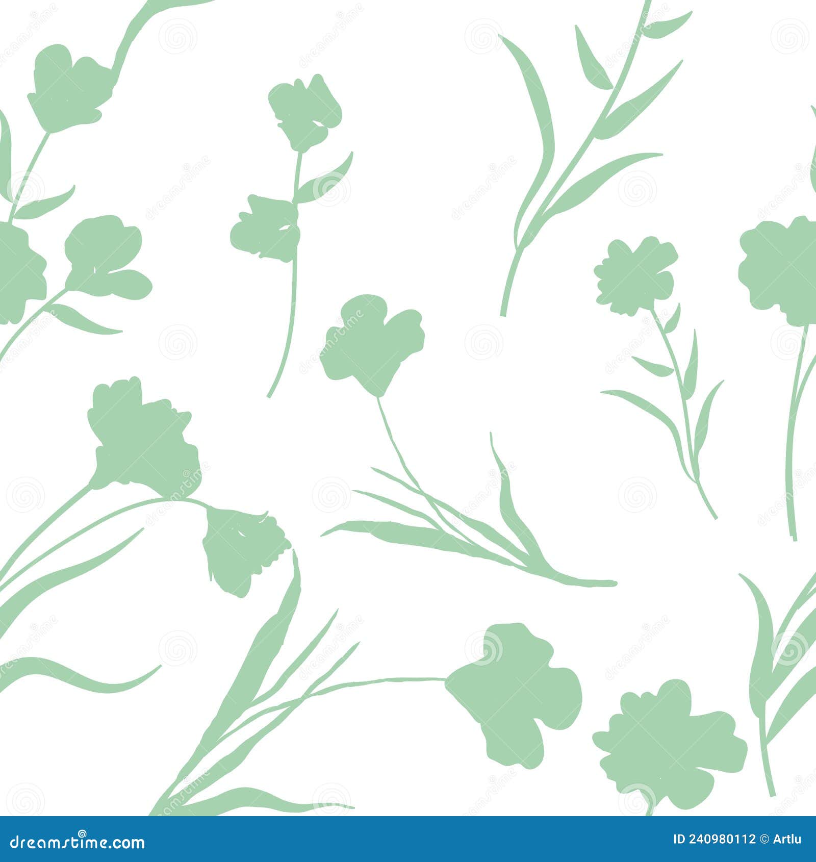 Green Abstract Flower Vector Seamless Pattern. Hand Drawn Shapes and ...