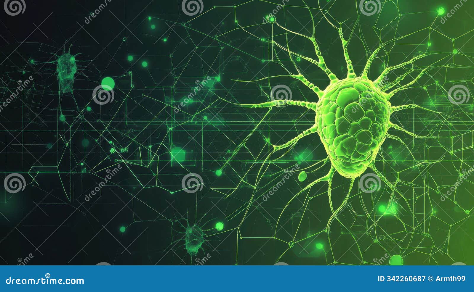 Green Abstract Illustration of a Bacteria Cell with Digital Elements ...