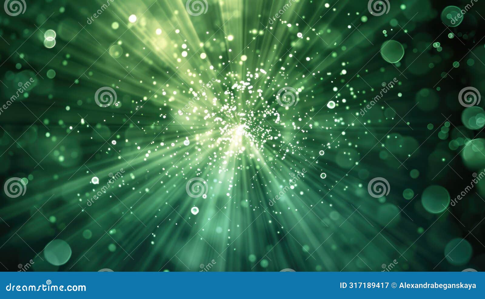 Green Abstract Light Rays with Particles on a Dark Background. Bright ...
