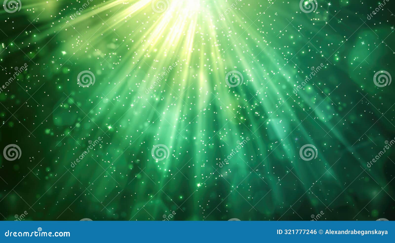 Green Abstract Light Rays with Particles on a Dark Background. Bright ...