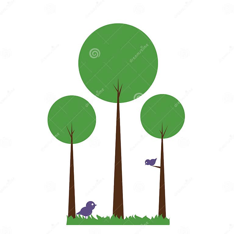Green Abstract Trees with Birds Stock Vector - Illustration of ...