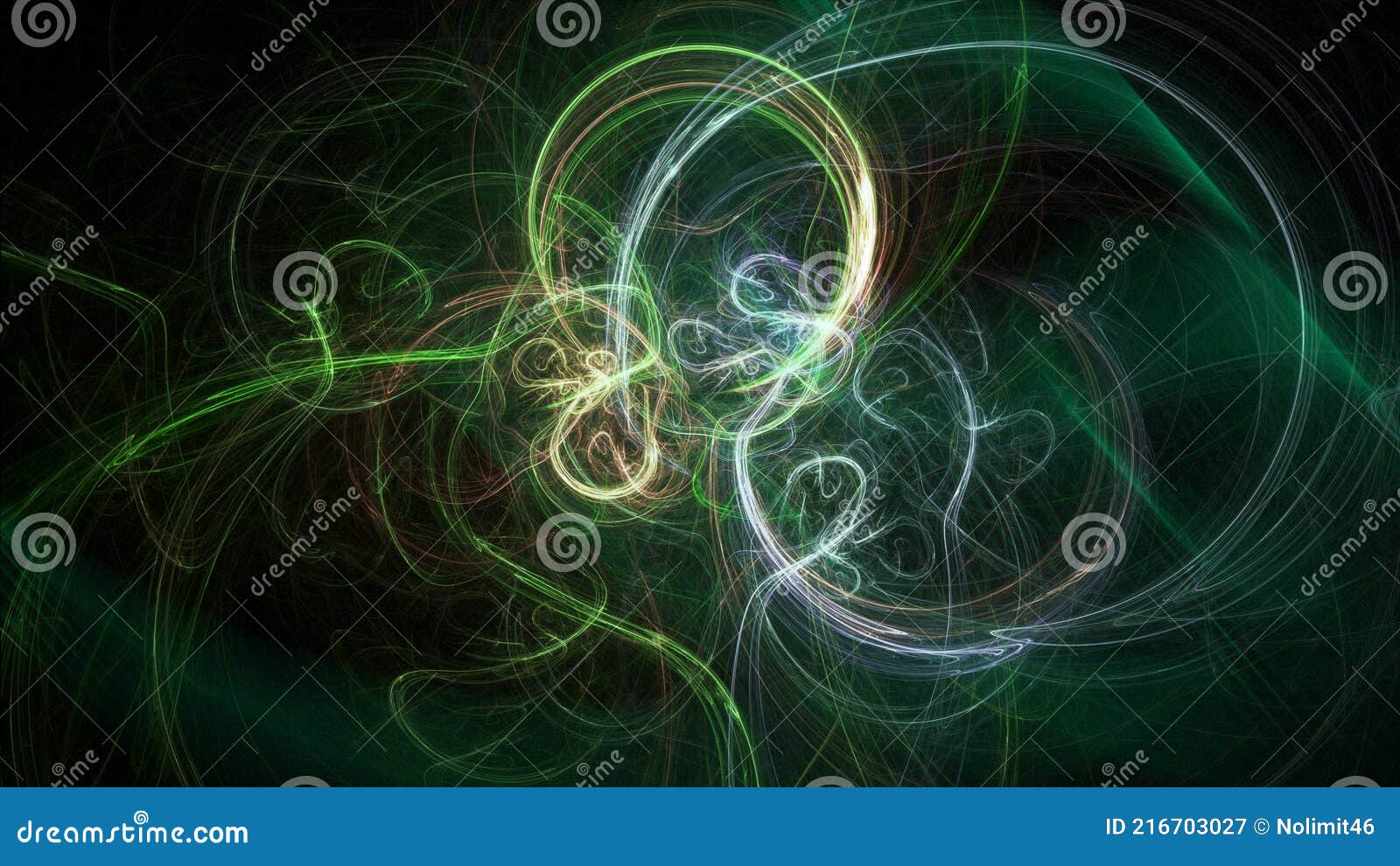 Green Abstraction with Wavy Lines and Geometry Shapes, 3d Render ...