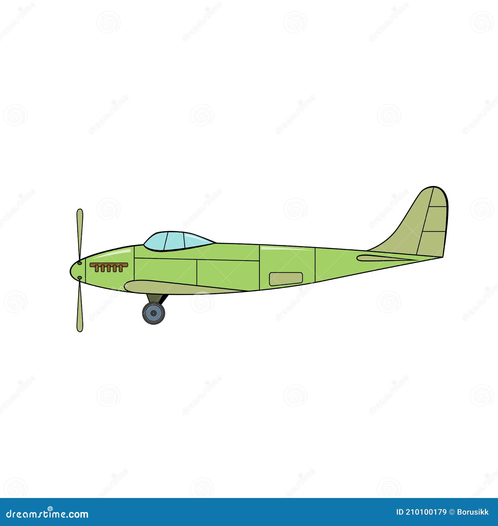 Green Aeroplane in Cartoon Style on White Background Stock Vector ...