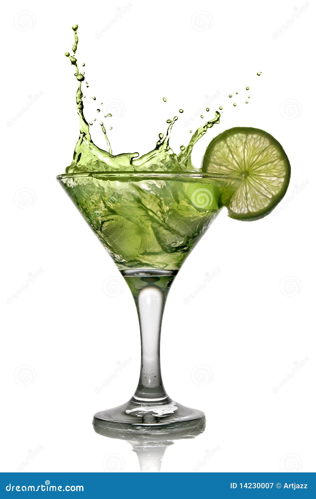 Green Alcohol Cocktail with Splash and Green Lime Stock Image - Image ...