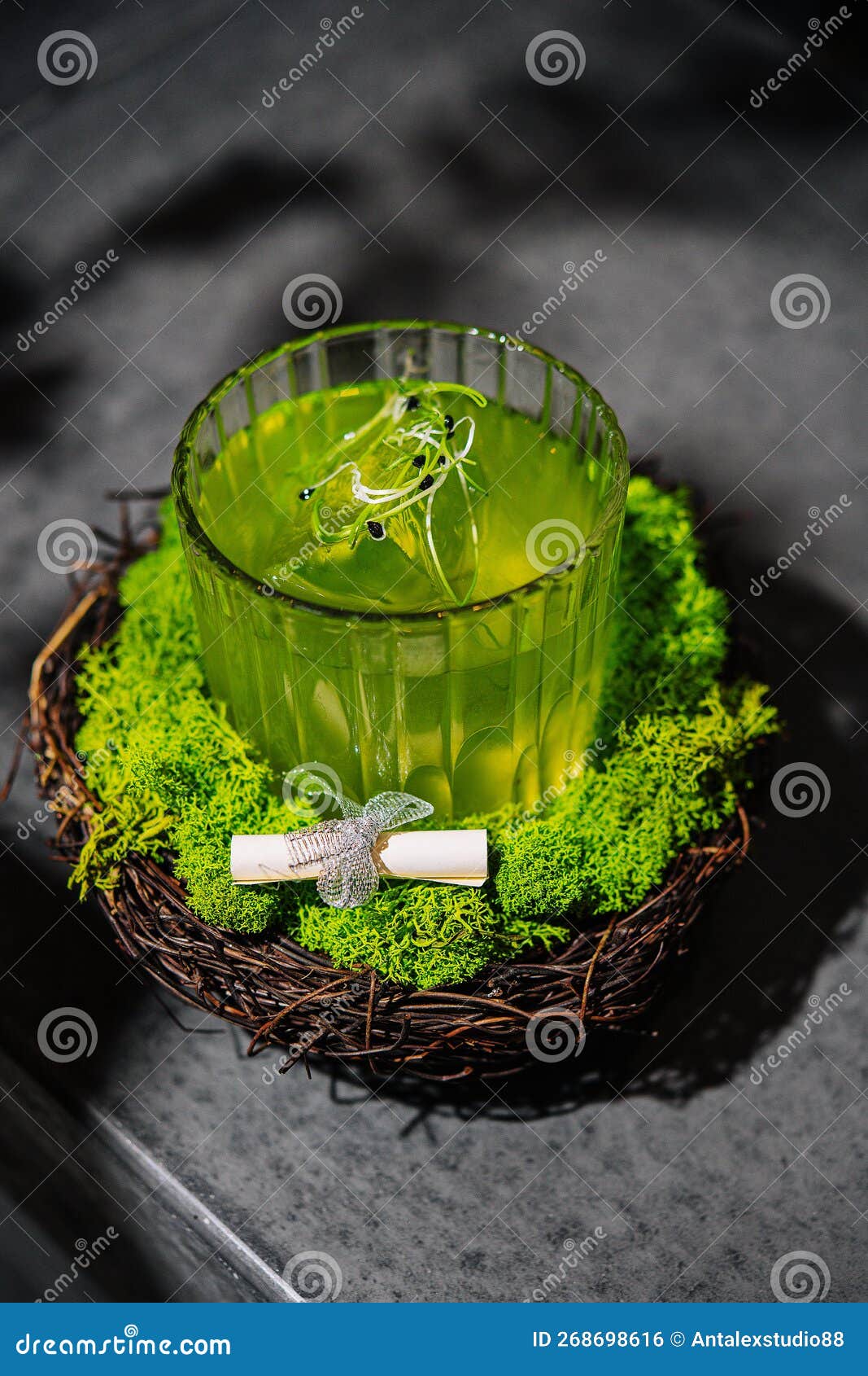 A Green Alcoholic Drink in a Clear Glass Stock Photo - Image of diet ...