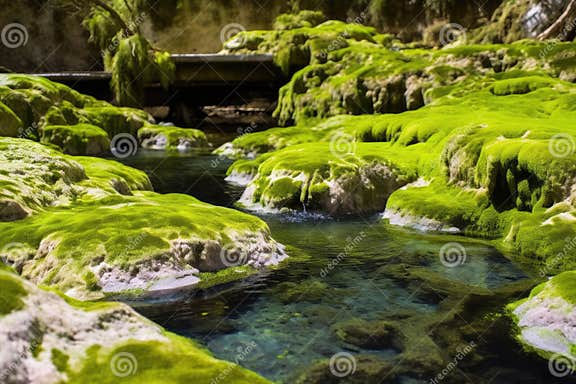 Green Algae Thriving Around a Hot Spring Stock Photo - Image of plant ...