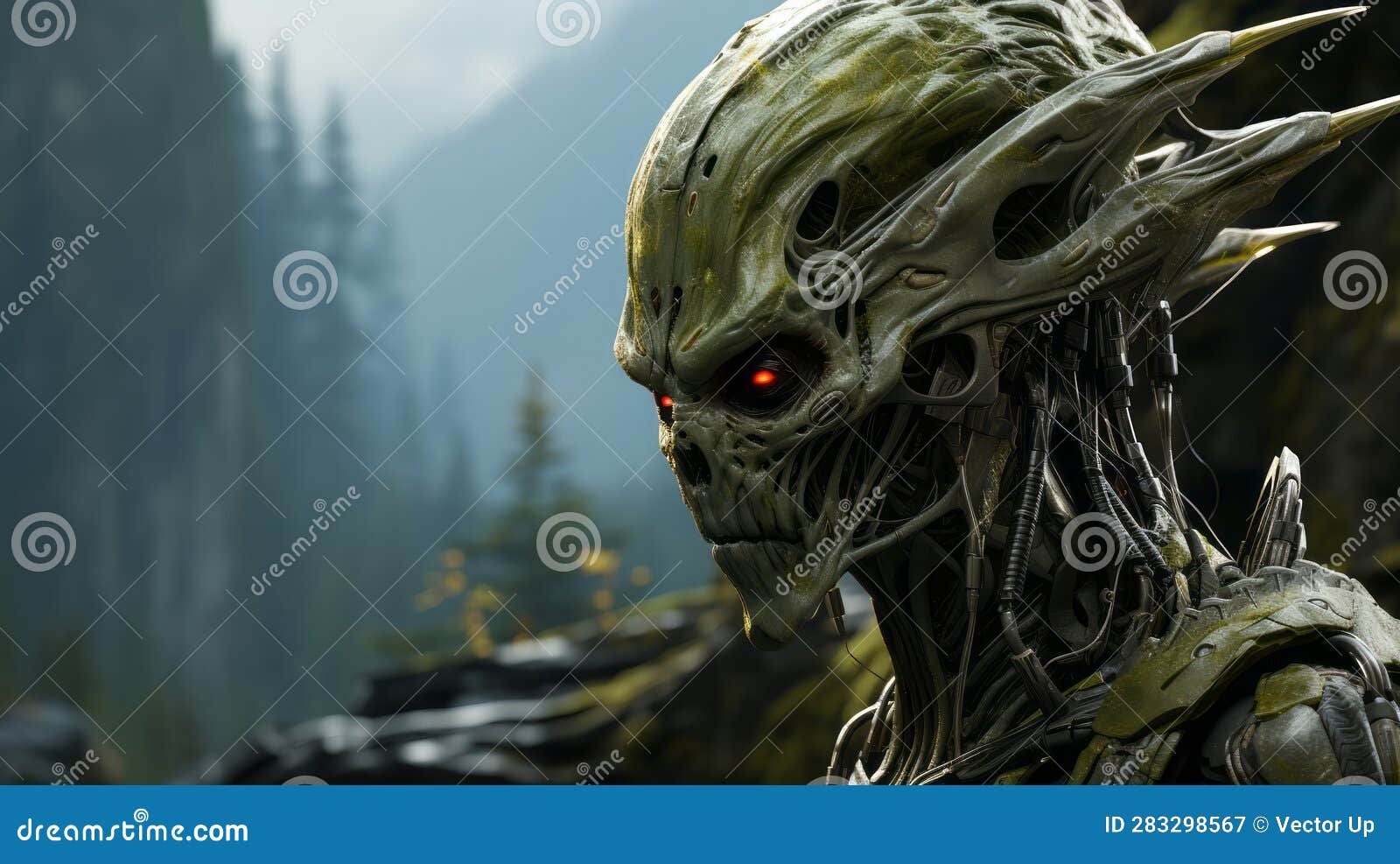 A Green Alien Creature on a Rock. Generative AI. Stock Illustration ...
