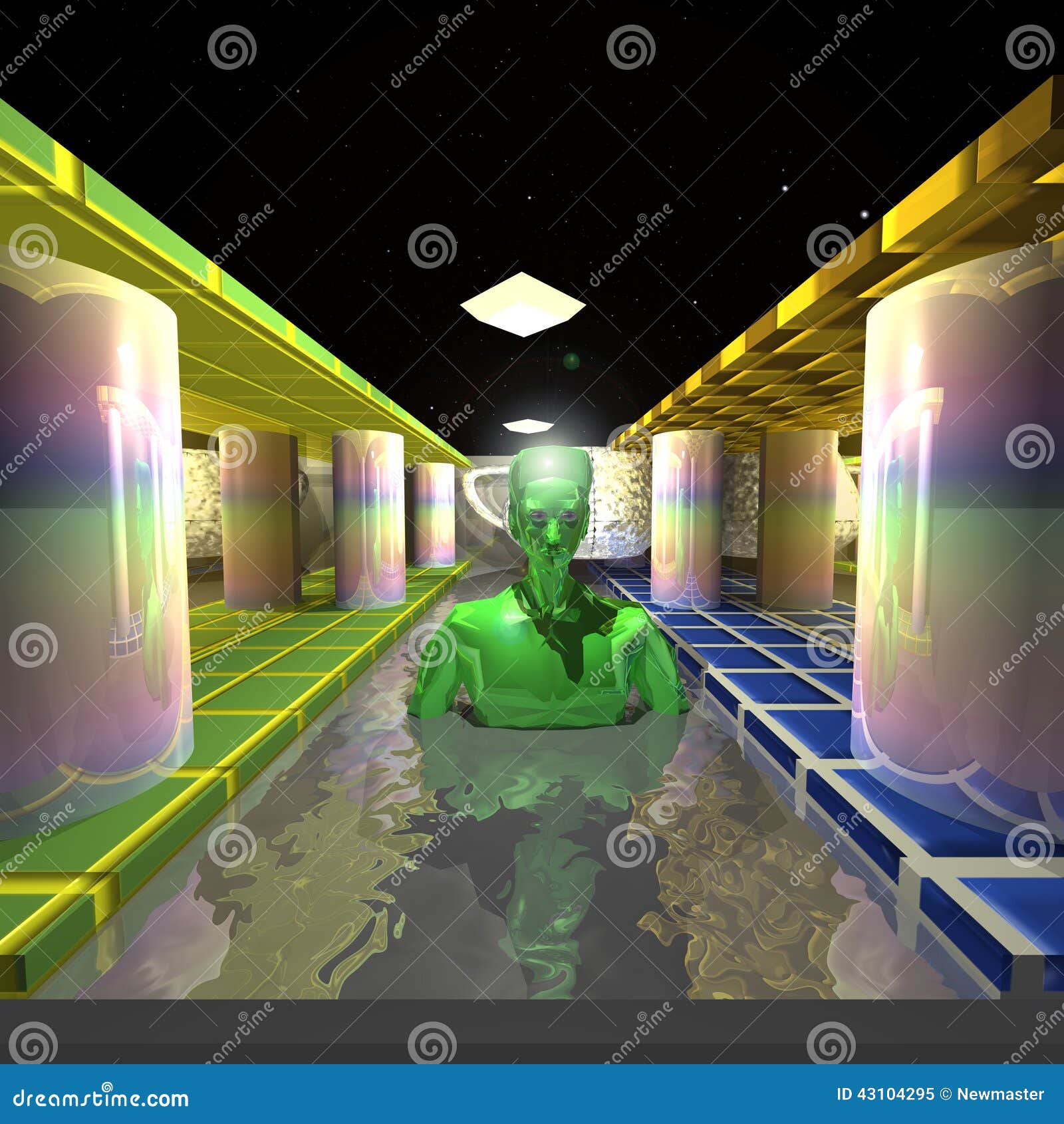 Green alien floating stock illustration. Illustration of pool - 43104295