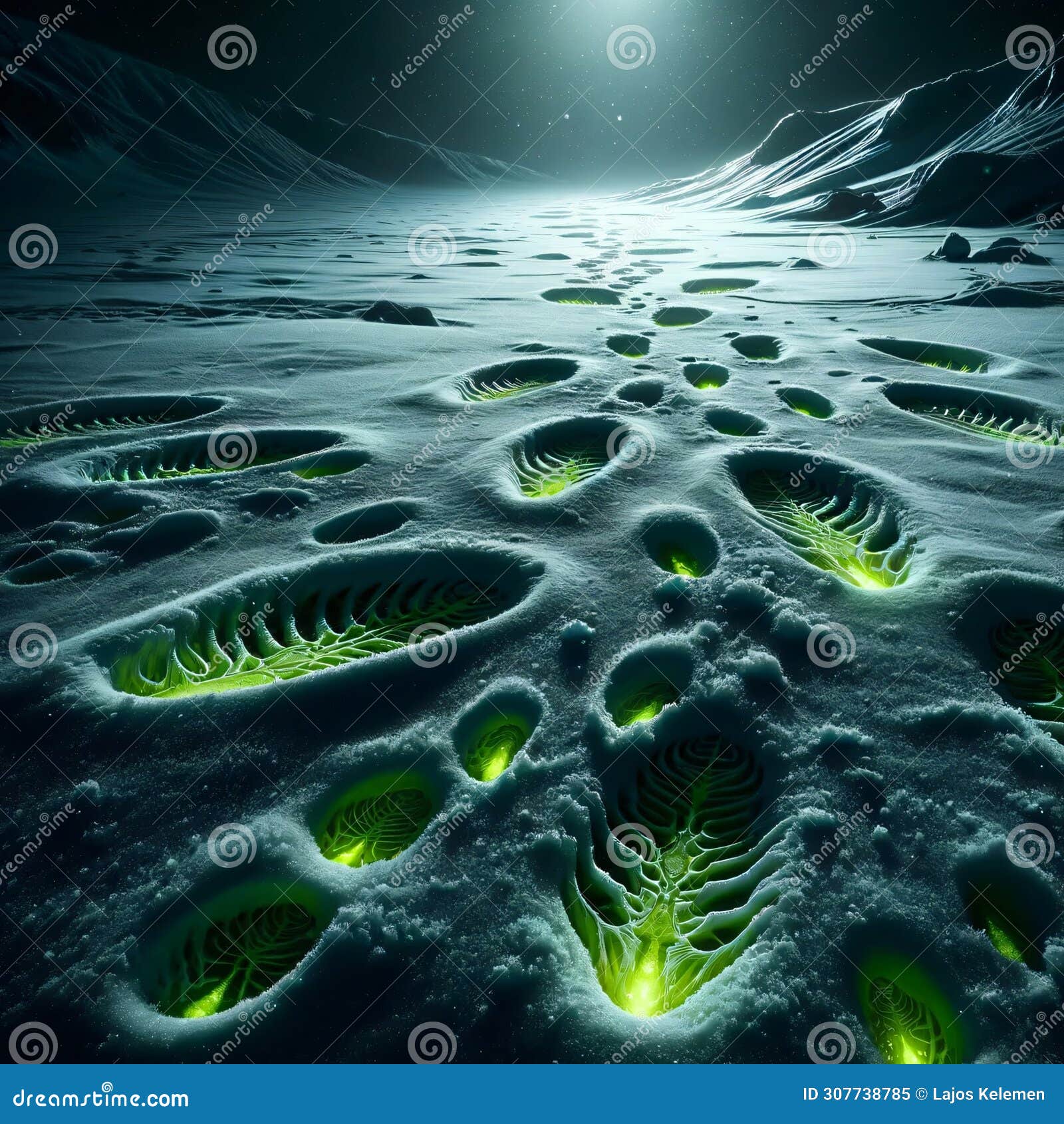 Green alien footprints stock image. Image of winter - 307738785