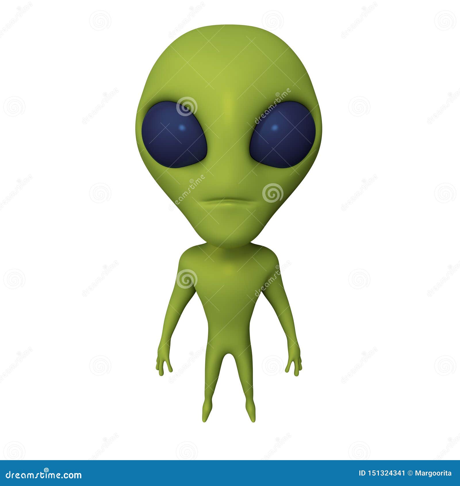 Green Alien. Front View. 3d Rendering Stock Illustration - Illustration ...