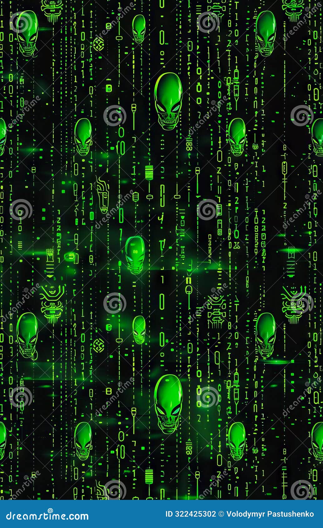 A Green Alien Head with a Matrix Background Stock Photo - Image of ...