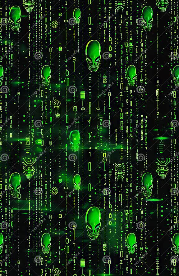 A Green Alien Head with a Matrix Background Stock Photo - Image of ...