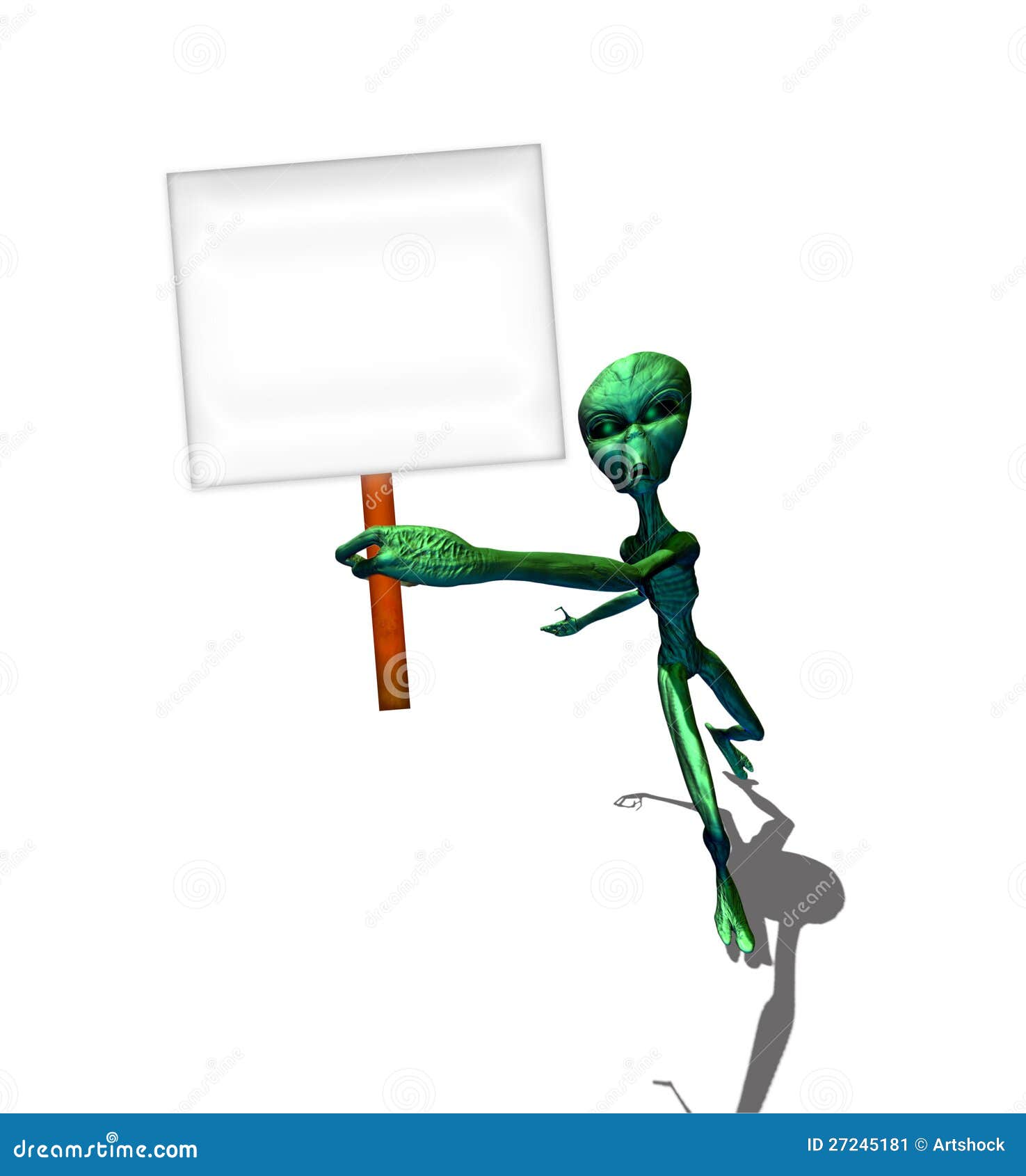 Green alien hold a sign stock illustration. Illustration of monster ...