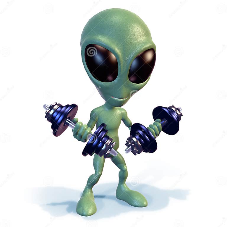 Green Alien Lifting Weights Stock Illustration - Illustration of ...