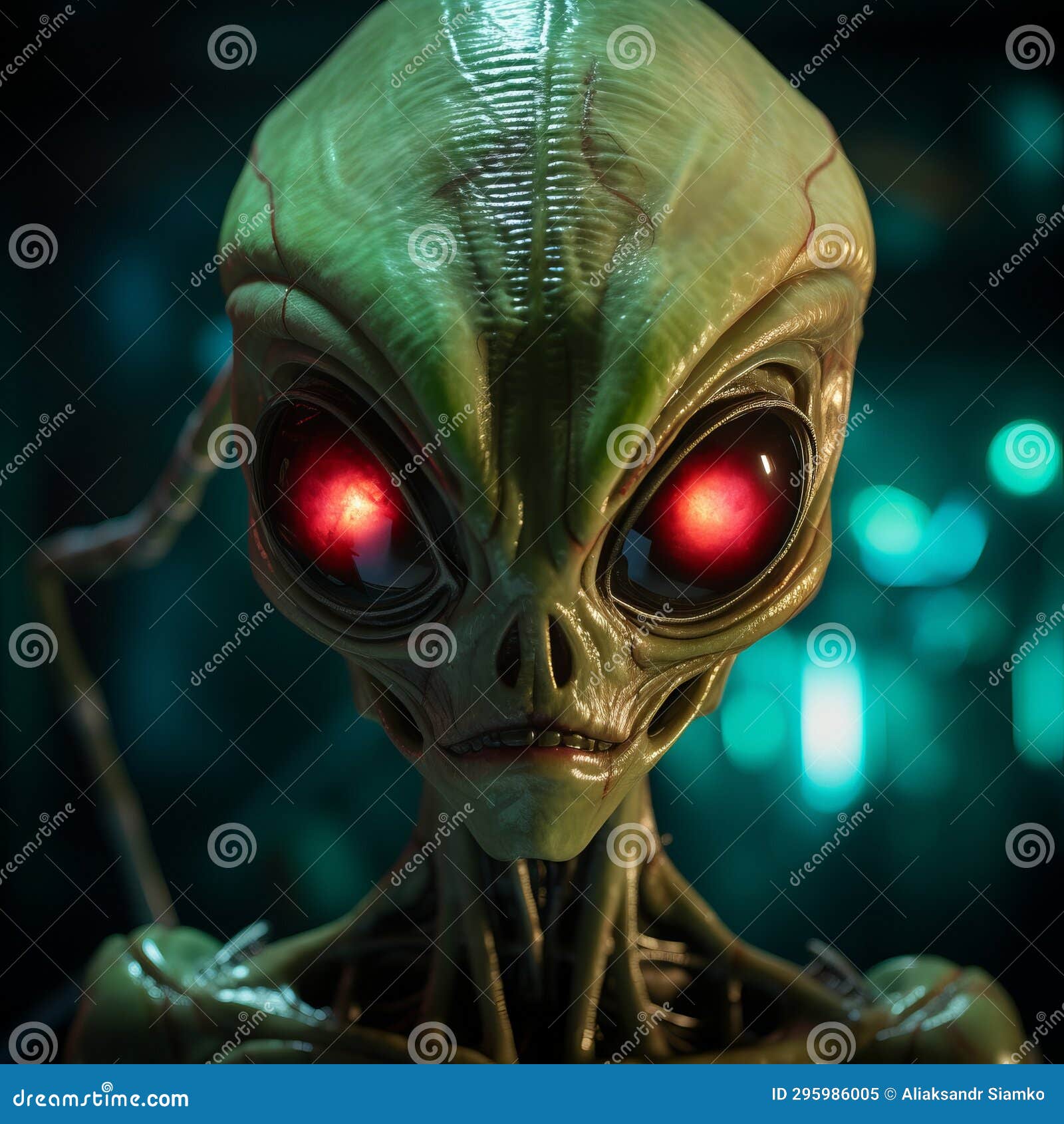 A Green Alien with Red Eyes Stock Illustration - Illustration of galaxy ...