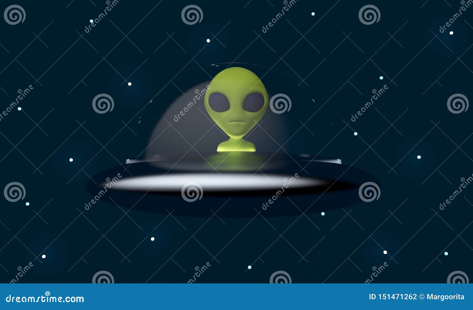 Green Alien on a Spaceship. 3d Rendering Stock Illustration ...