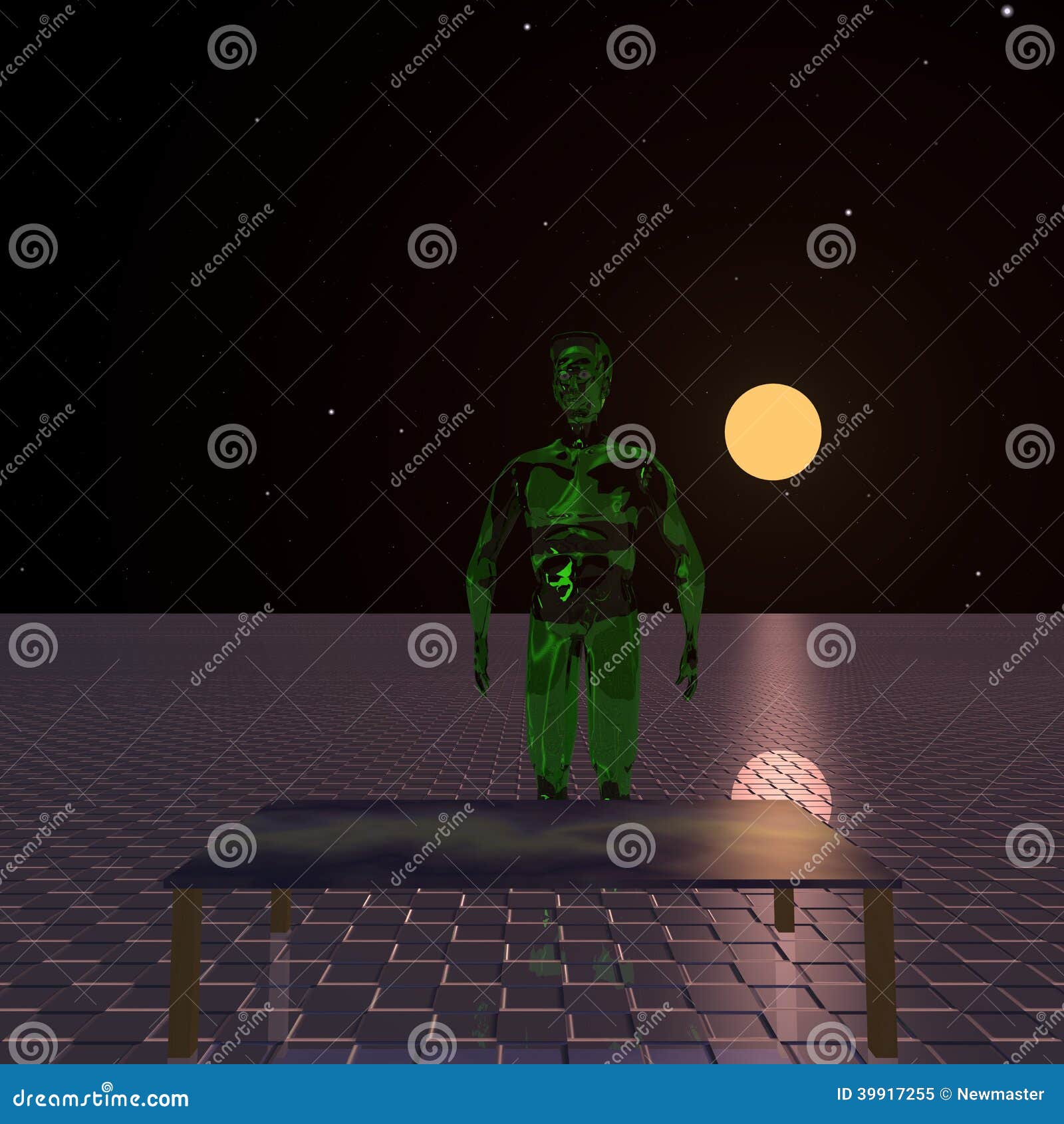 Green Alien Standing at the Table Stock Illustration - Illustration of ...