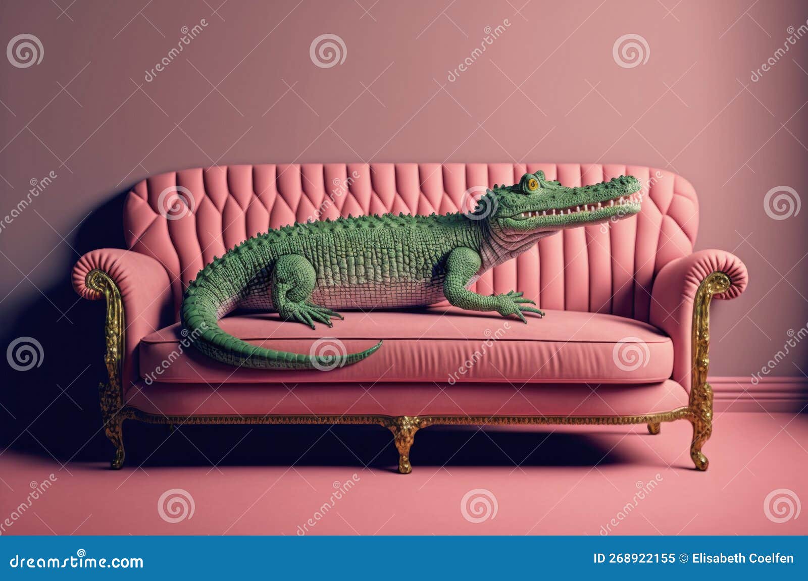 Green Alligator on Pink Sofa Stock Illustration - Illustration of ...