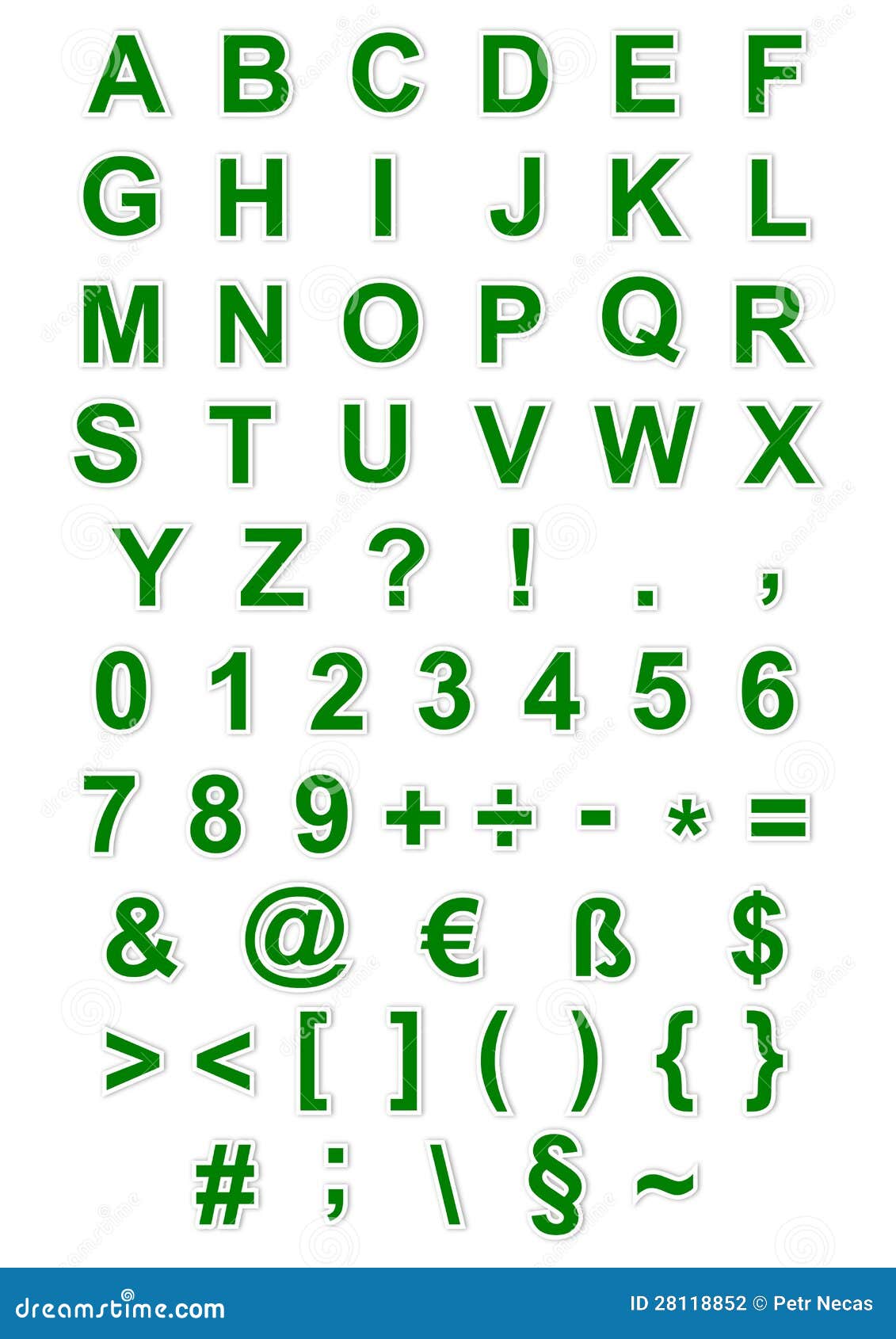 Green Alphabet, Numbers and Characters Stock Illustration ...