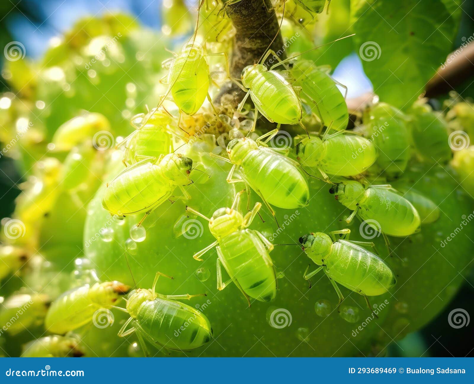 Green Aphid Insect Spreading Its Legs On Light Brown Background Stock ...