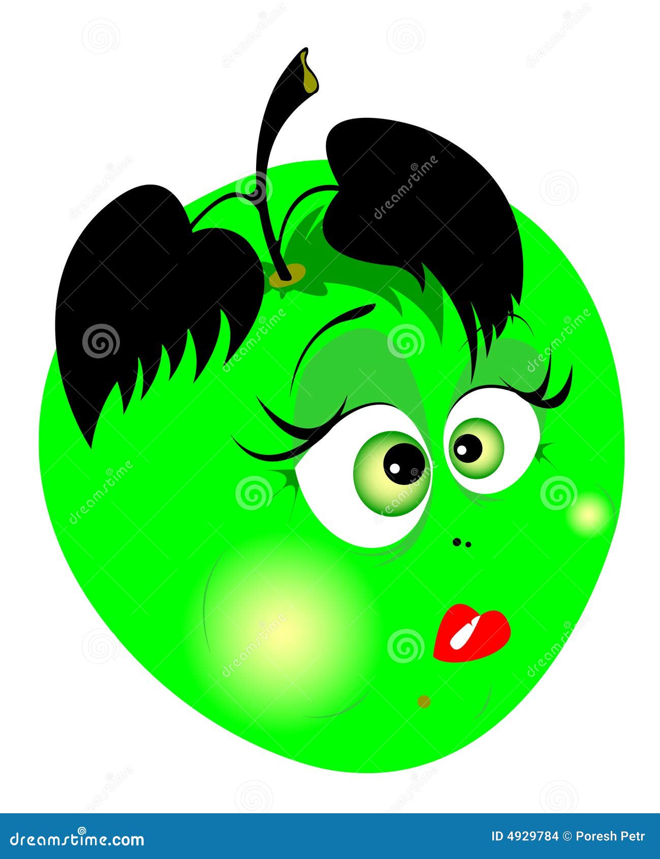 Green apple stock vector. Illustration of cartoon, character - 4929784