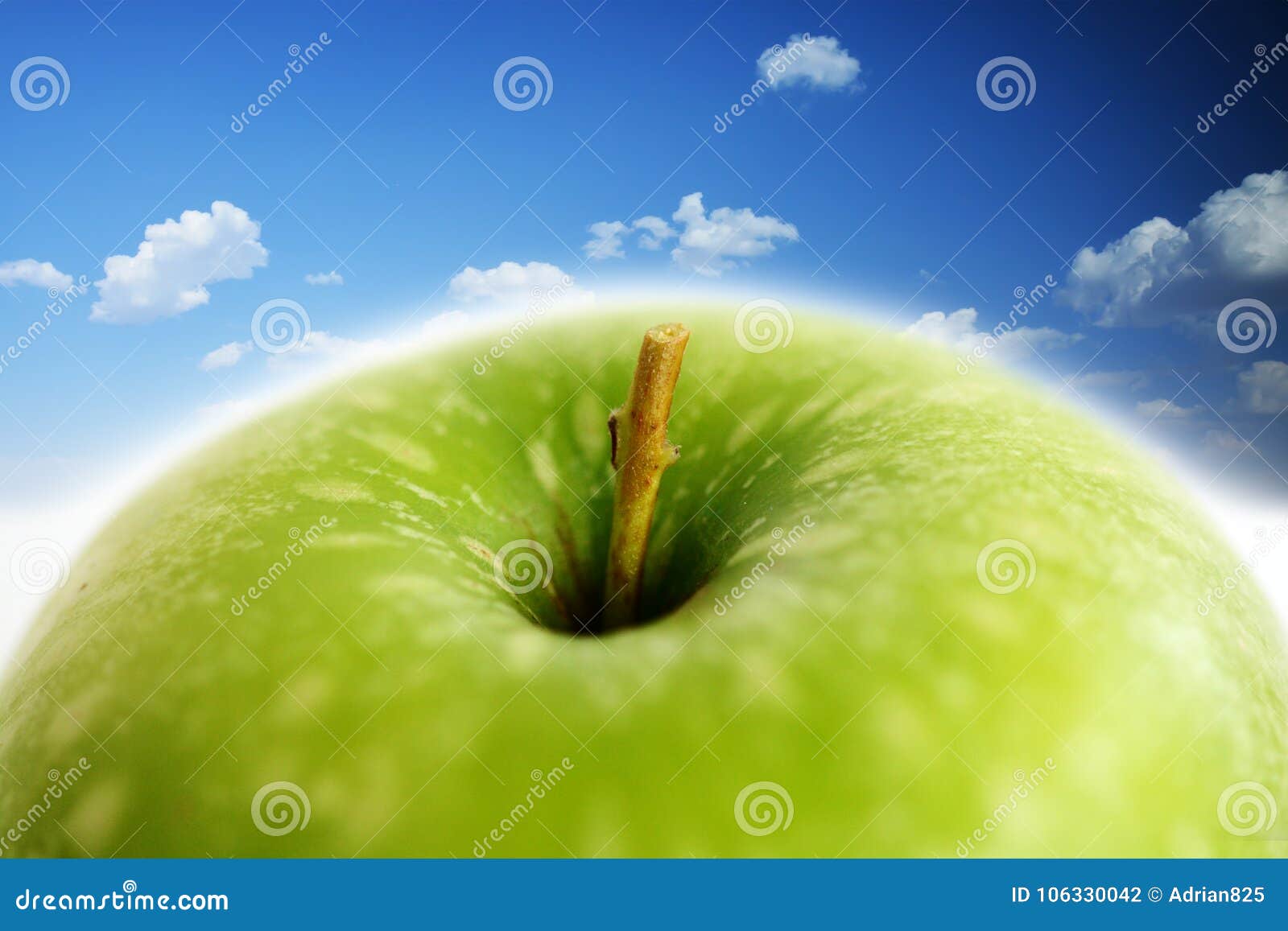 Green Apple Against Blue Sky, Composite Image Stock Photo - Image of ...