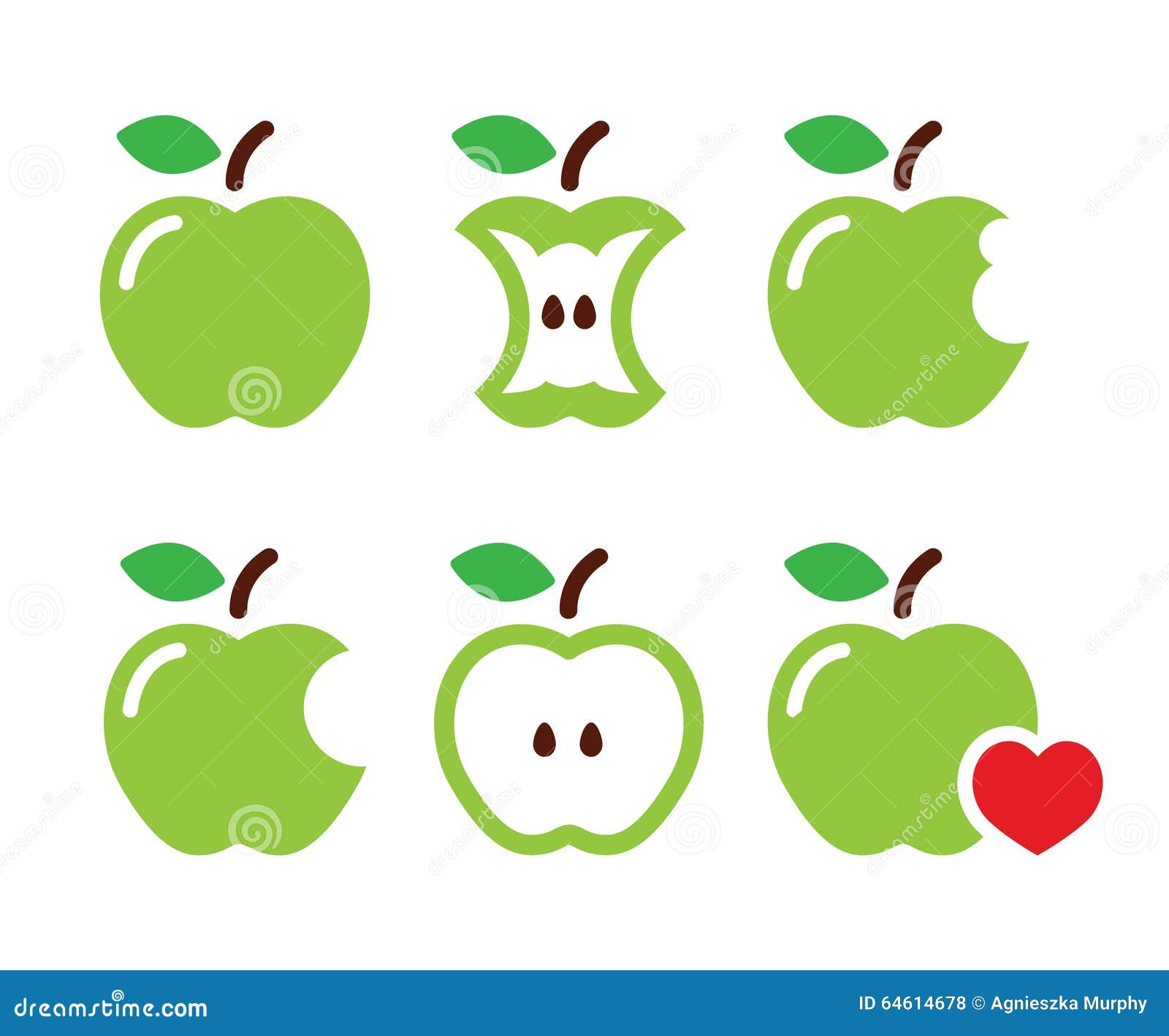 Green Apple, Apple Core, Bitten, Half Icons Stock Illustration ...