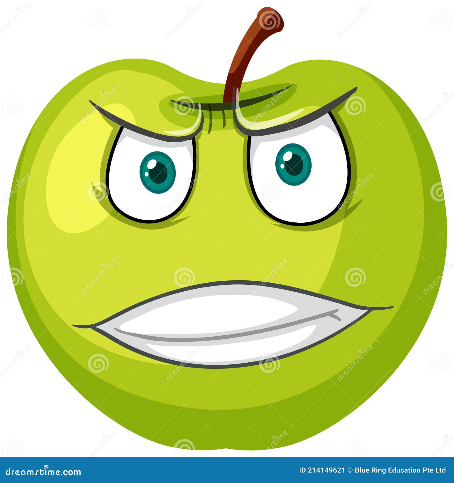 Green Apple Cartoon Character with Angry Face Expression on White ...