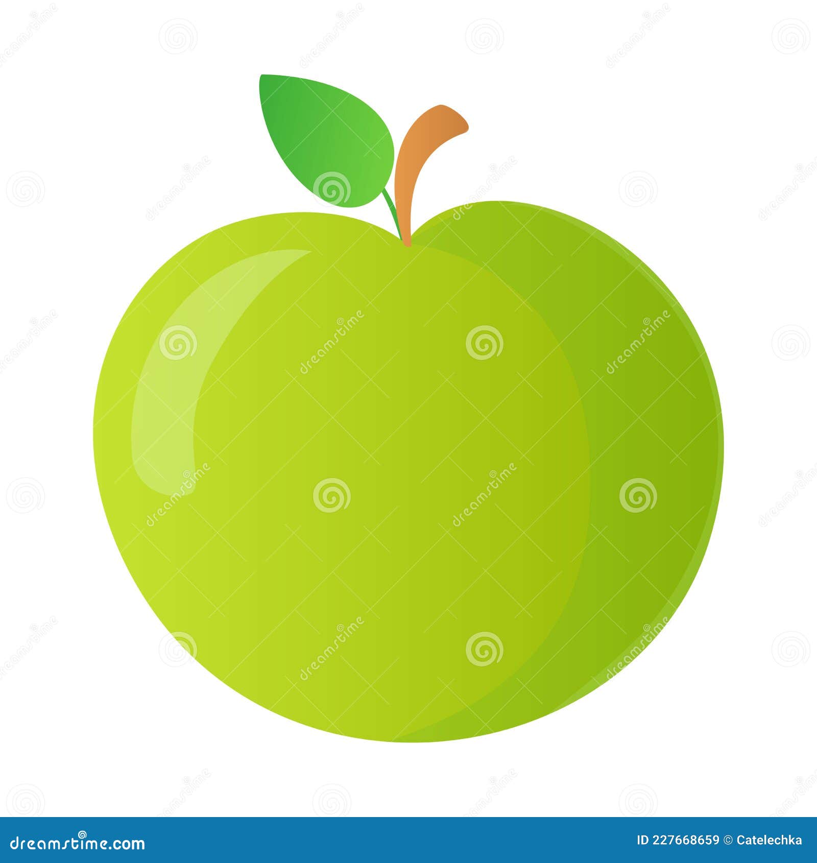 Green Apple in Cartoon Style Isolated on White Background. Flat Single ...