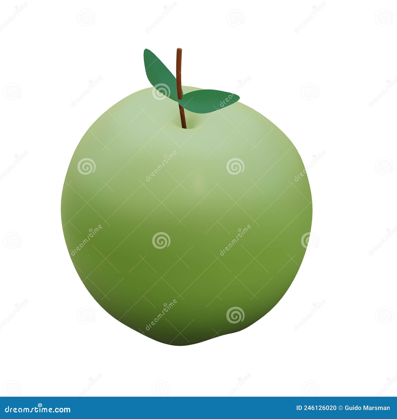 Green Apple 3D Render Illustration Isometric View Isolated on White ...
