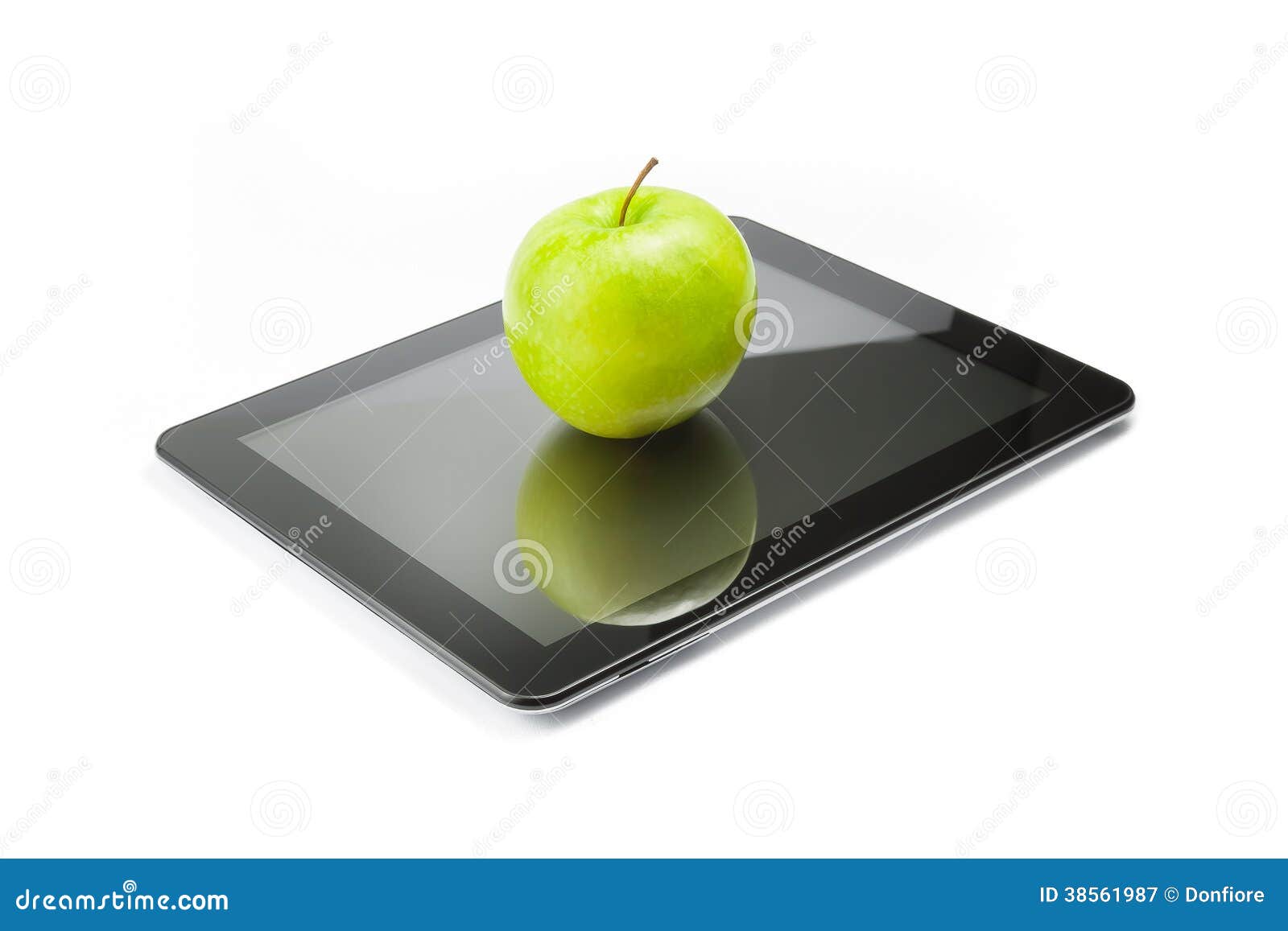 Green Apple on Digital Tablet Pc on White Background Stock Image ...