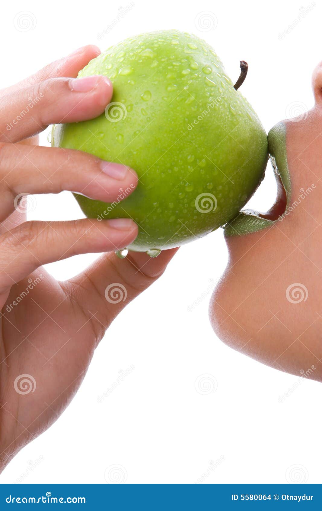 Green apple and face stock photo. Image of skincare, fingers - 5580064