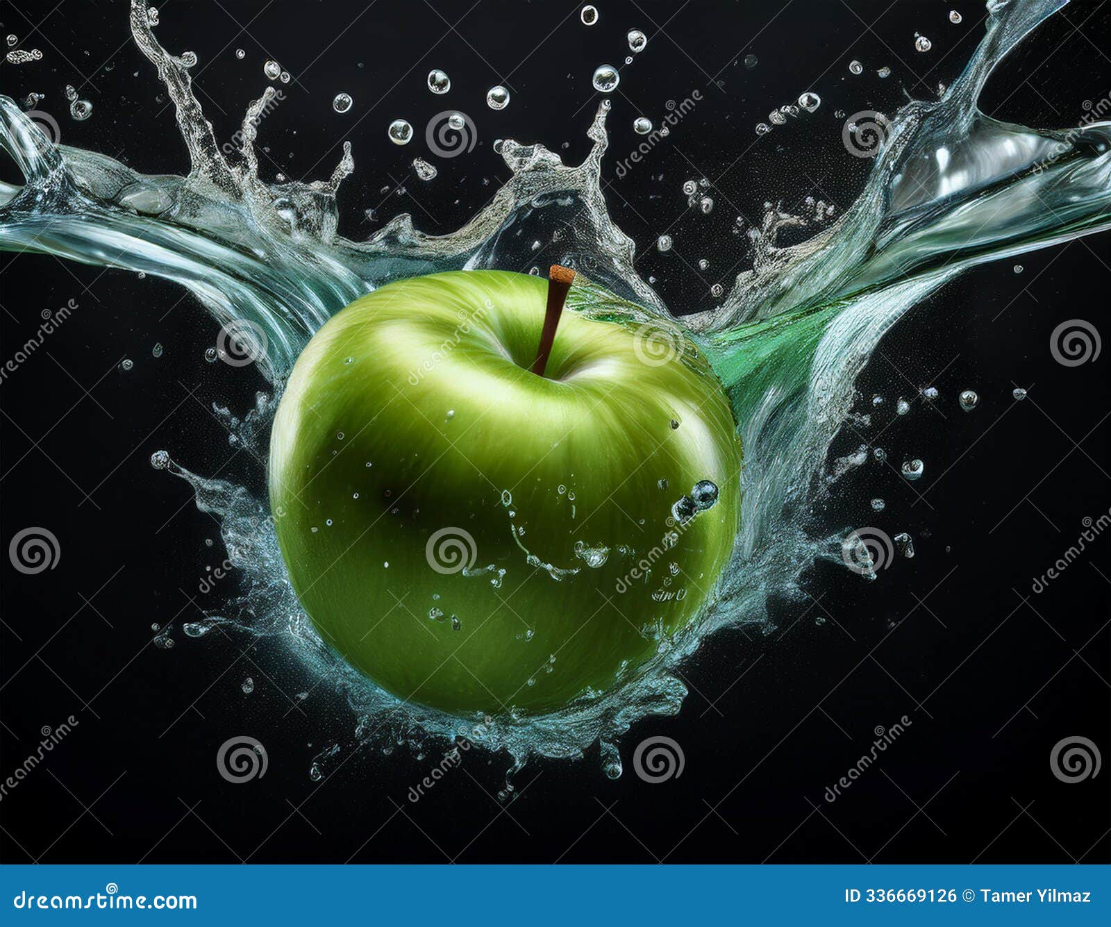 Green Apple Falling into the Water and Causing a Hyper-realistic Splash ...