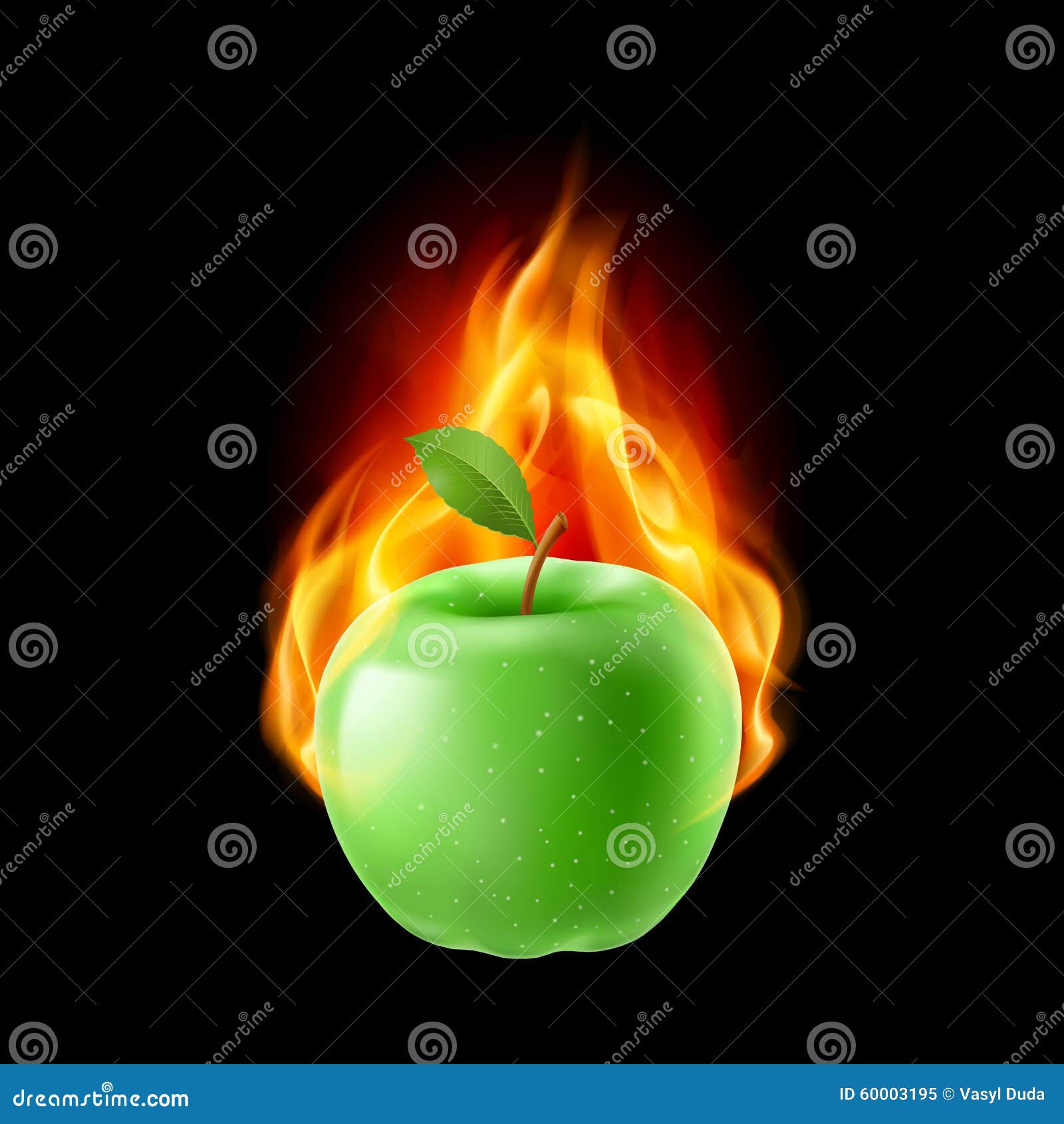 Green apple in the fire stock vector. Illustration of fiery - 60003195
