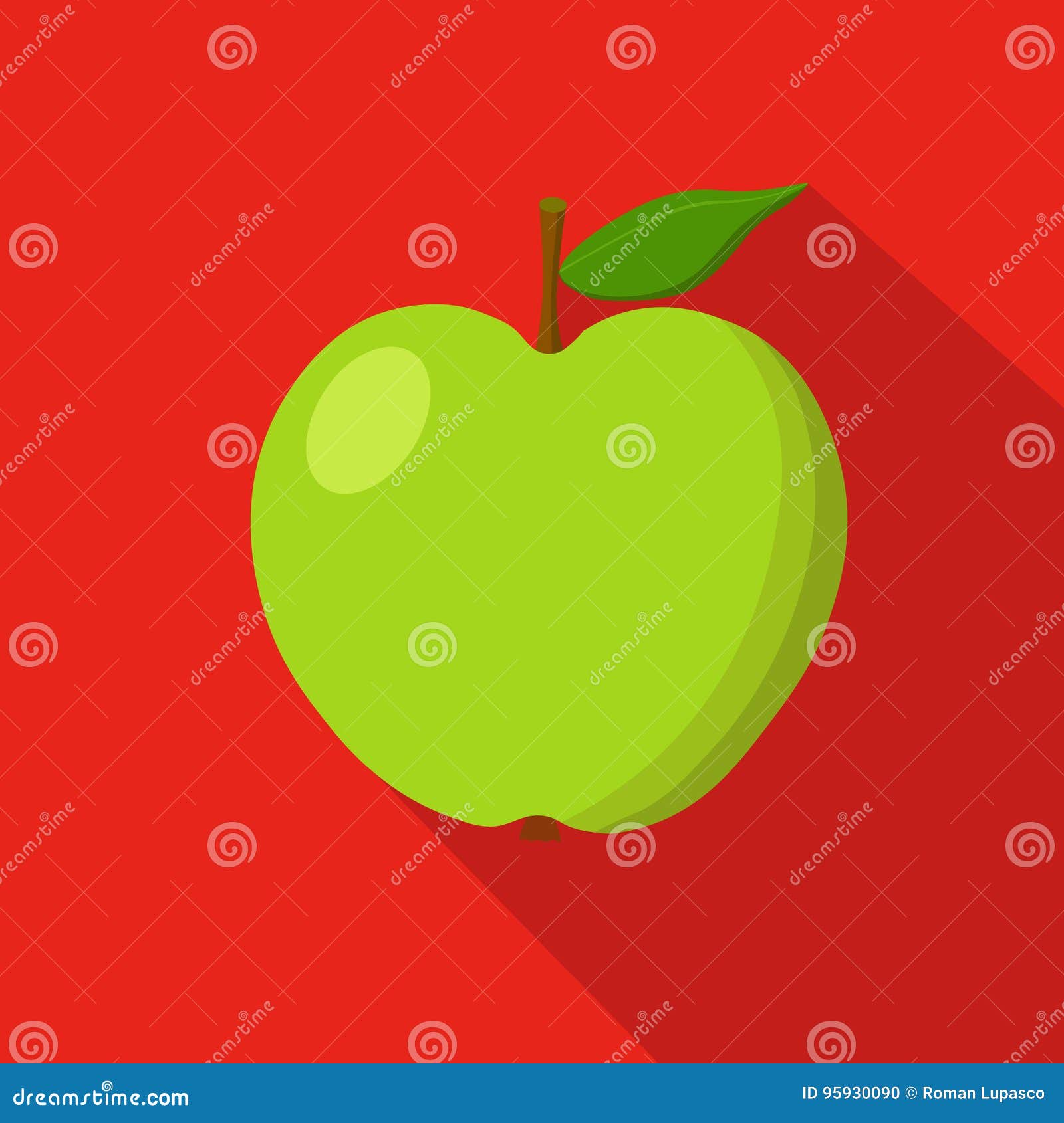 Green apple flat icon stock vector. Illustration of green - 95930090