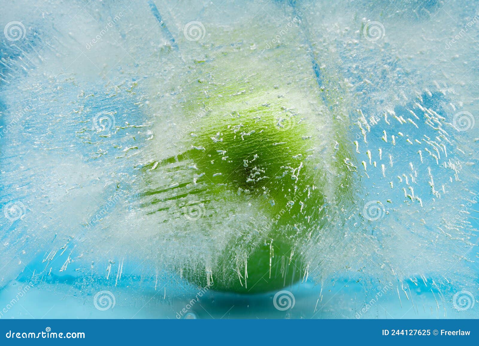 A Green Apple in a Frozen Ice Block Stock Image - Image of juicy, food ...