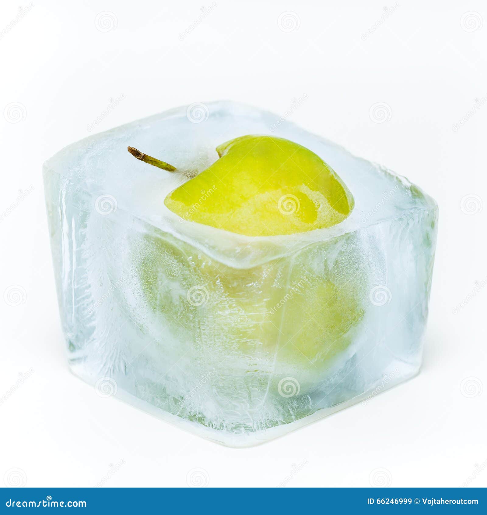 Green Apple Frozen in the Ice Cube Stock Image - Image of freeze ...