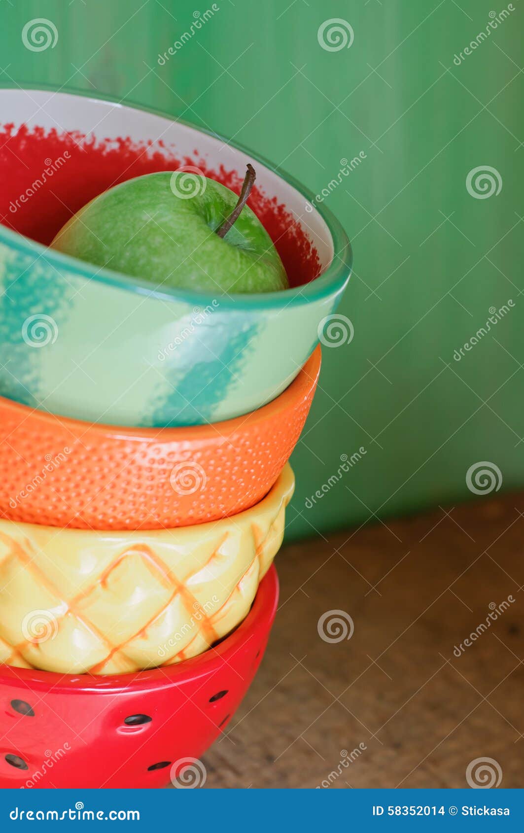 Green Apple in Fruit Bowls stock photo. Image of fresh - 58352014
