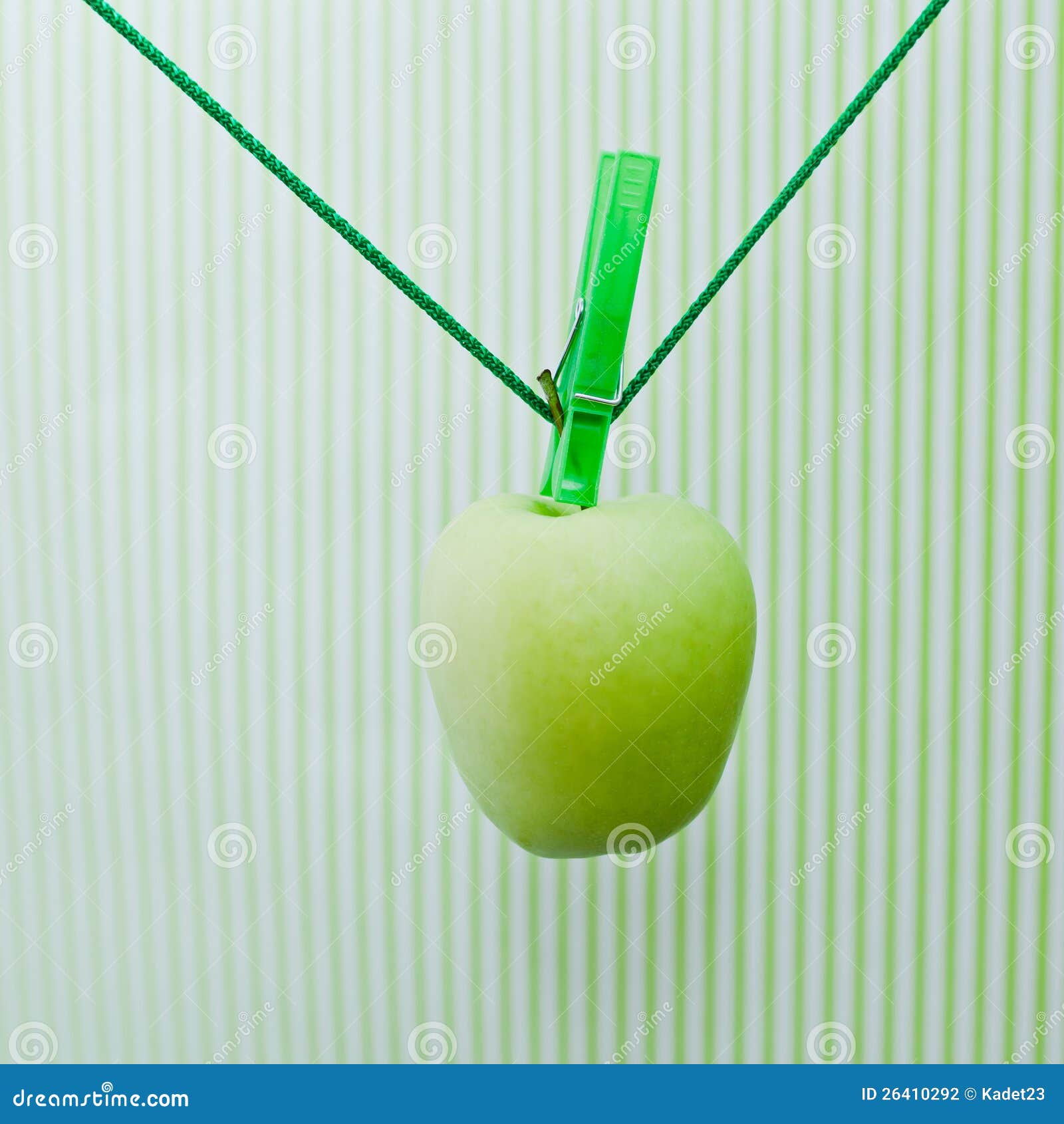 Green Apple Hanging on the Rope Stock Photo - Image of clothespin ...