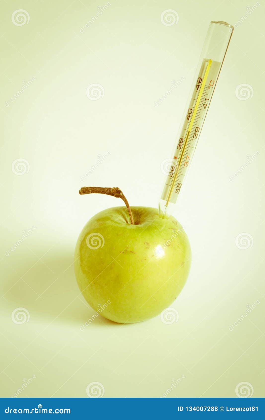Green Apple and Thermometer As a Natural Remedy Against Flu Stock Photo ...