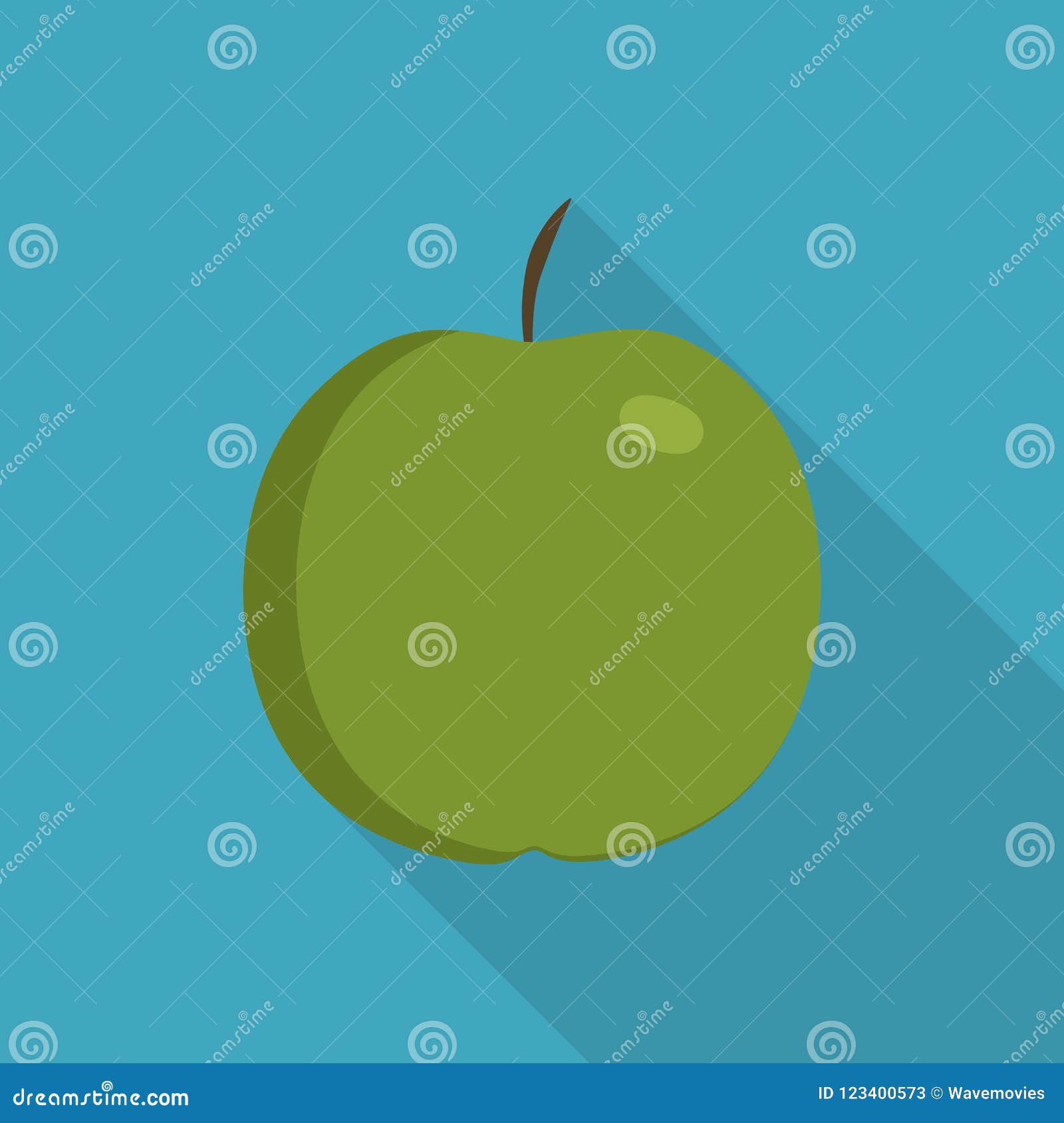 Green Apple Icon in Flat Long Shadow Design Stock Vector - Illustration ...