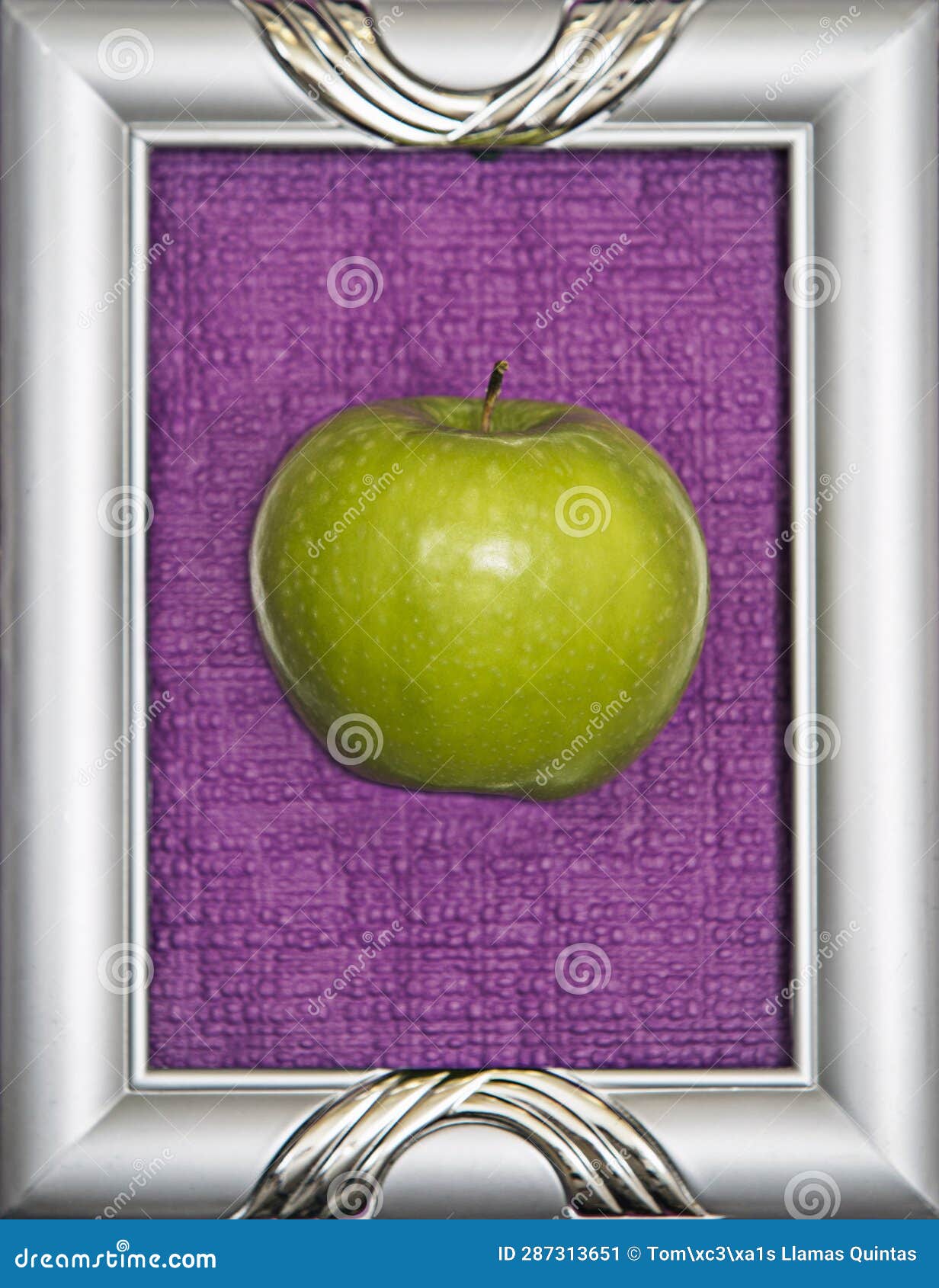 A Green Apple Inside a Silver Stock Image - Image of rustic, bench ...
